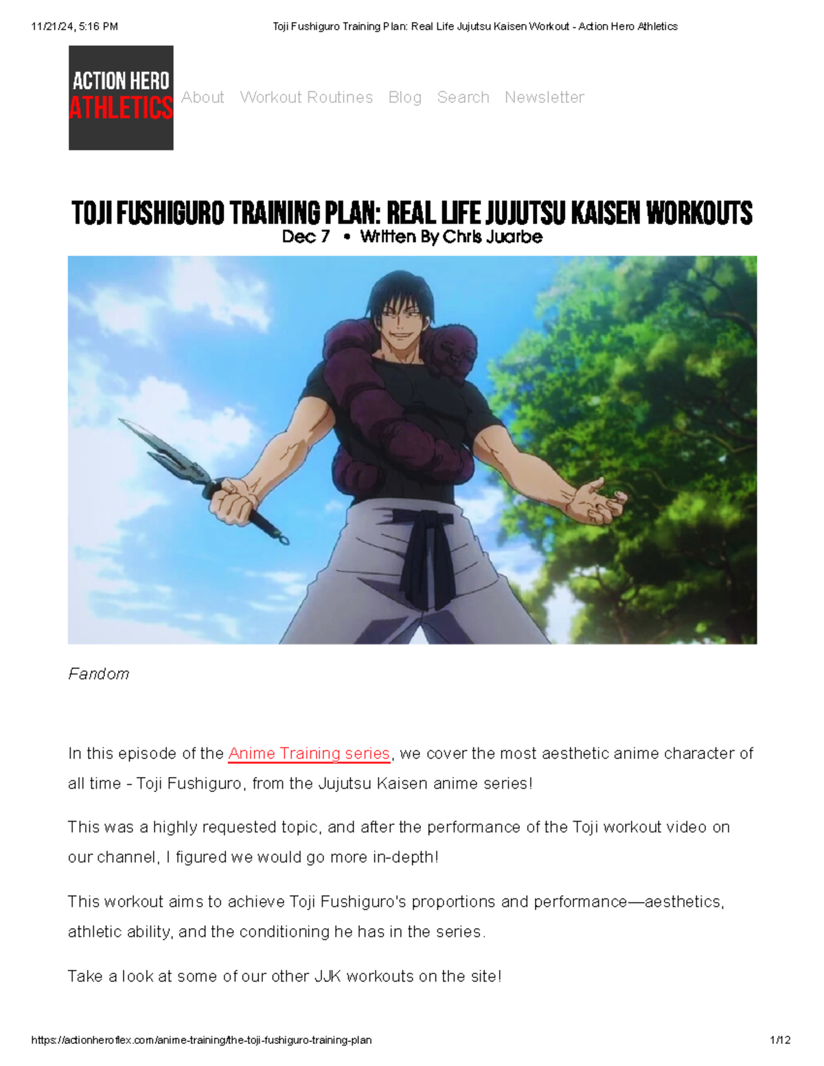 Toji Fushiguro Training Plan Real Life Jujutsu Kaisen Workout - Action ...