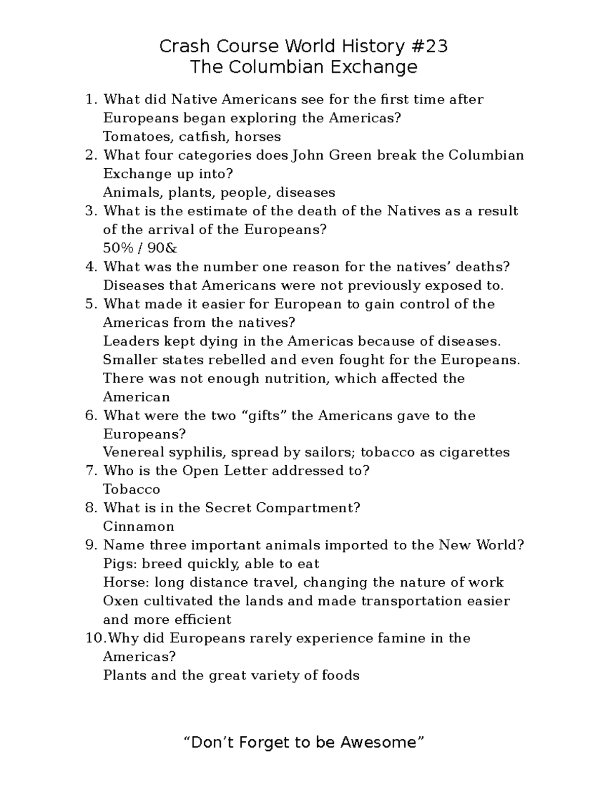 Crash Course Columbian Exchange Guide - Crash Course World History The ...