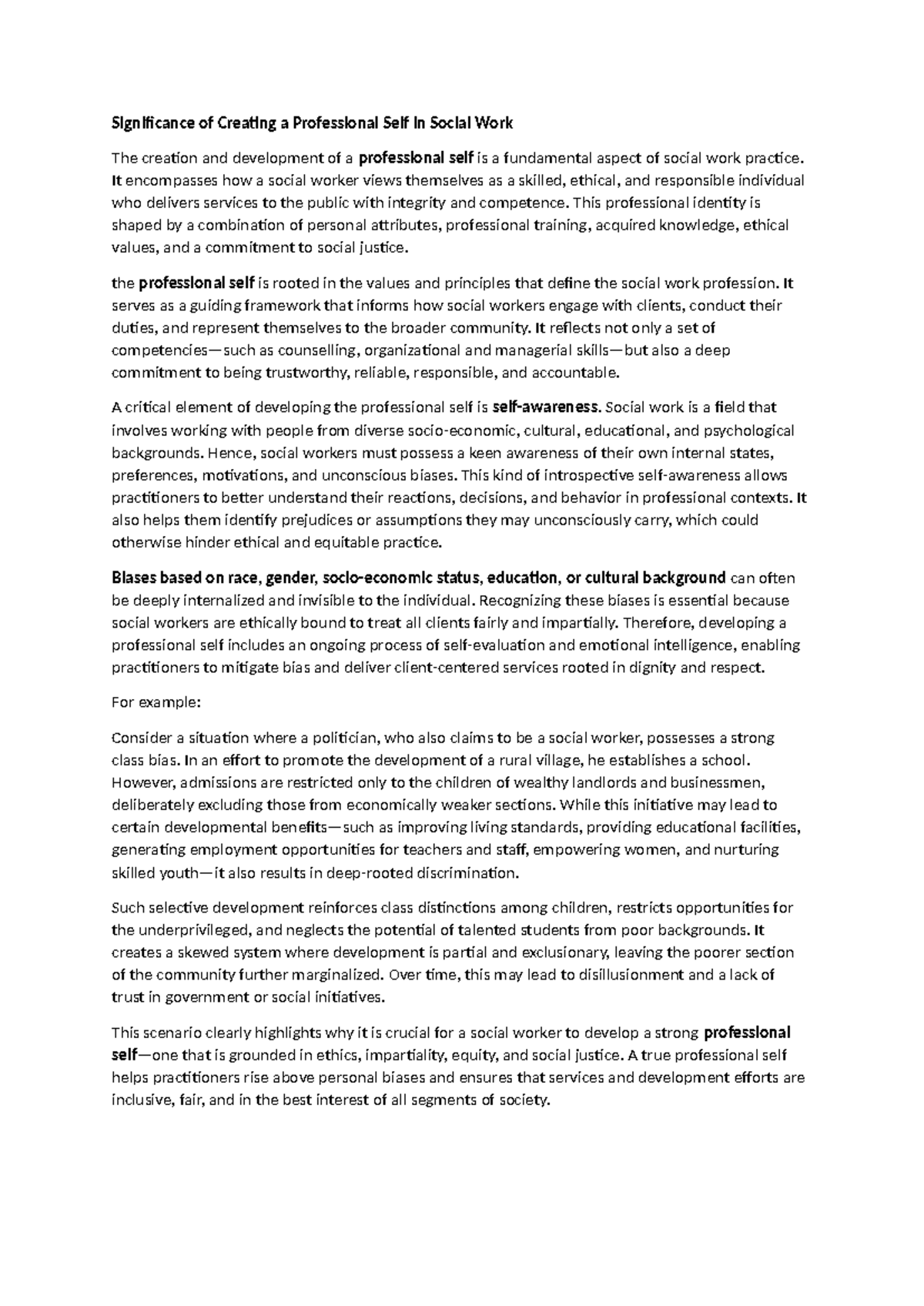 Creating a Professional Self in Social Work: Skills and Significance ...