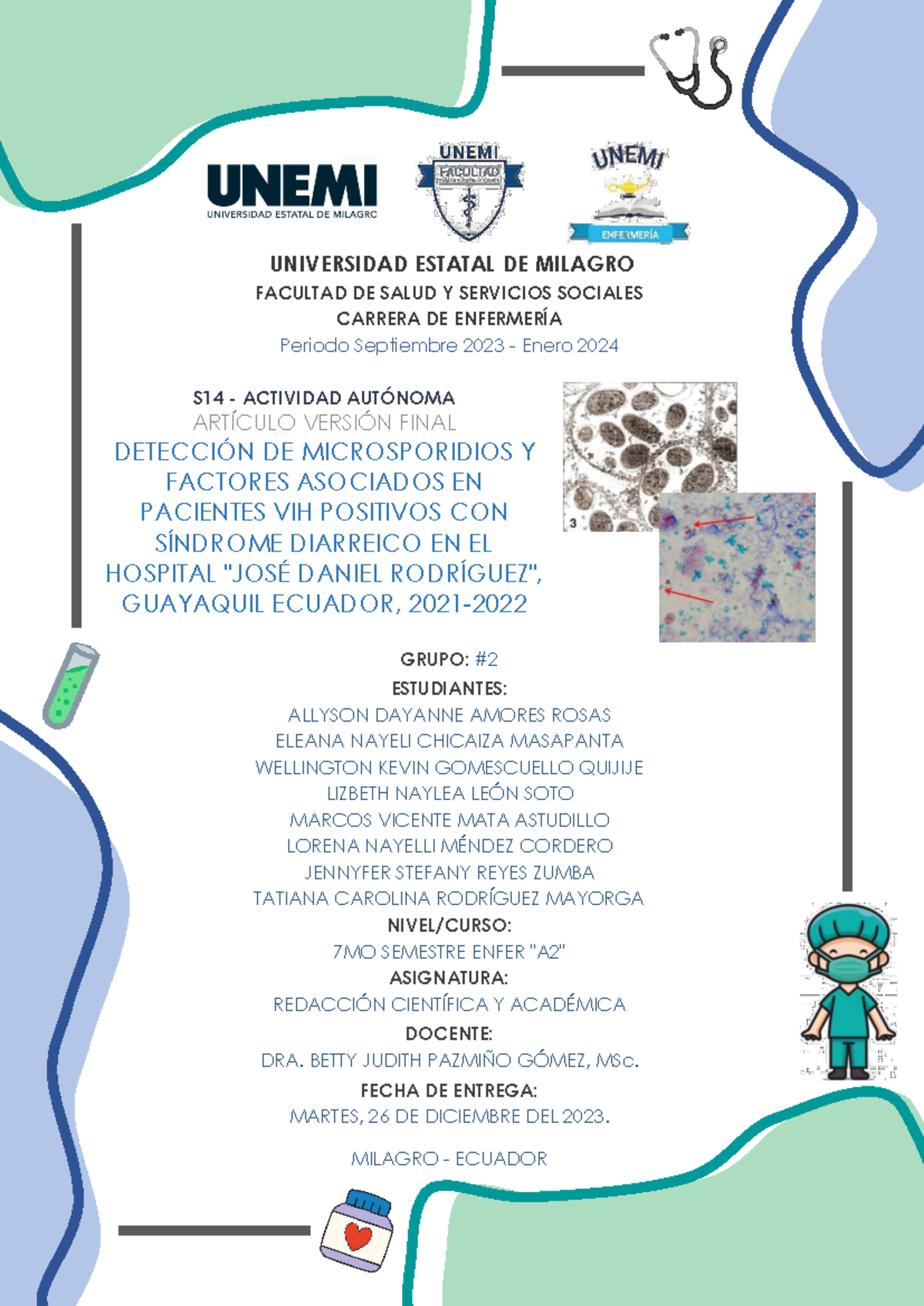 Detección de Microsporidios en Pacientes VIH+ con Diarrea - ENF S14 ...
