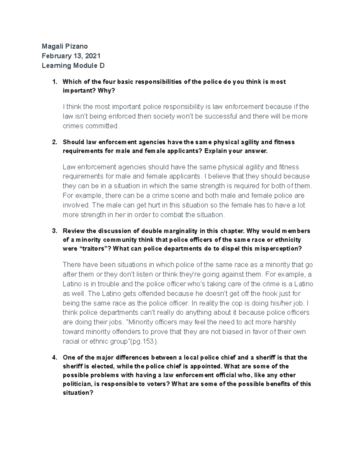 Learning Module D: Key Responsibilities of Police and Fitness Standards ...