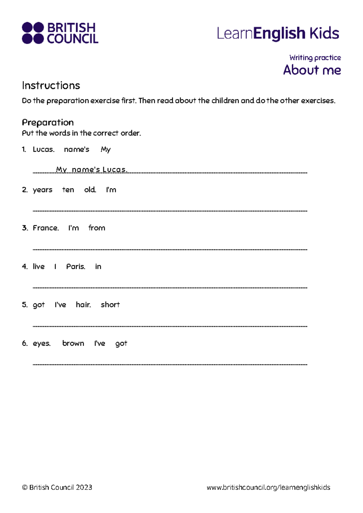 Writing Practice: About Me Instructions & Exercises (British Council ...