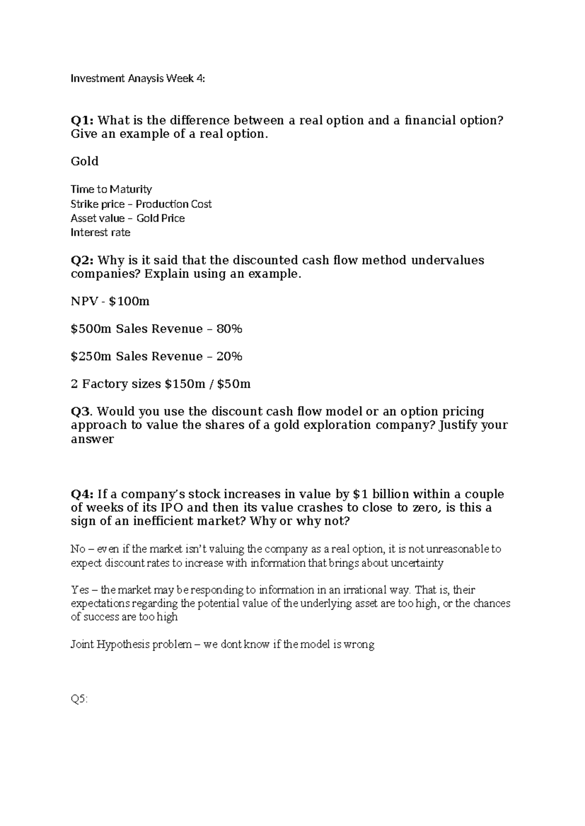 IA 101: Investment Analysis Week 4 Tutorial - Options & Valuation ...