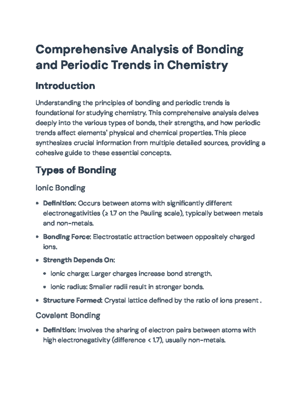 Comprehensive Analysis of Bonding and Periodic Trends in Chemistry ...