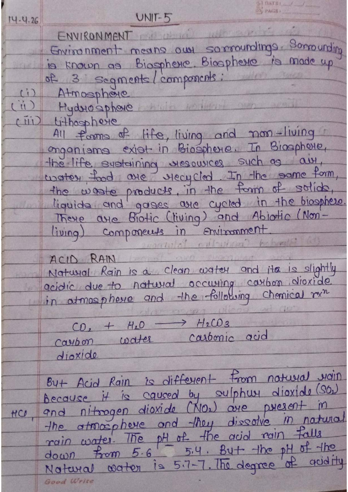 Unit 5 Environment - Notes on Biosphere, Acid Rain, and Ozone Depletion ...