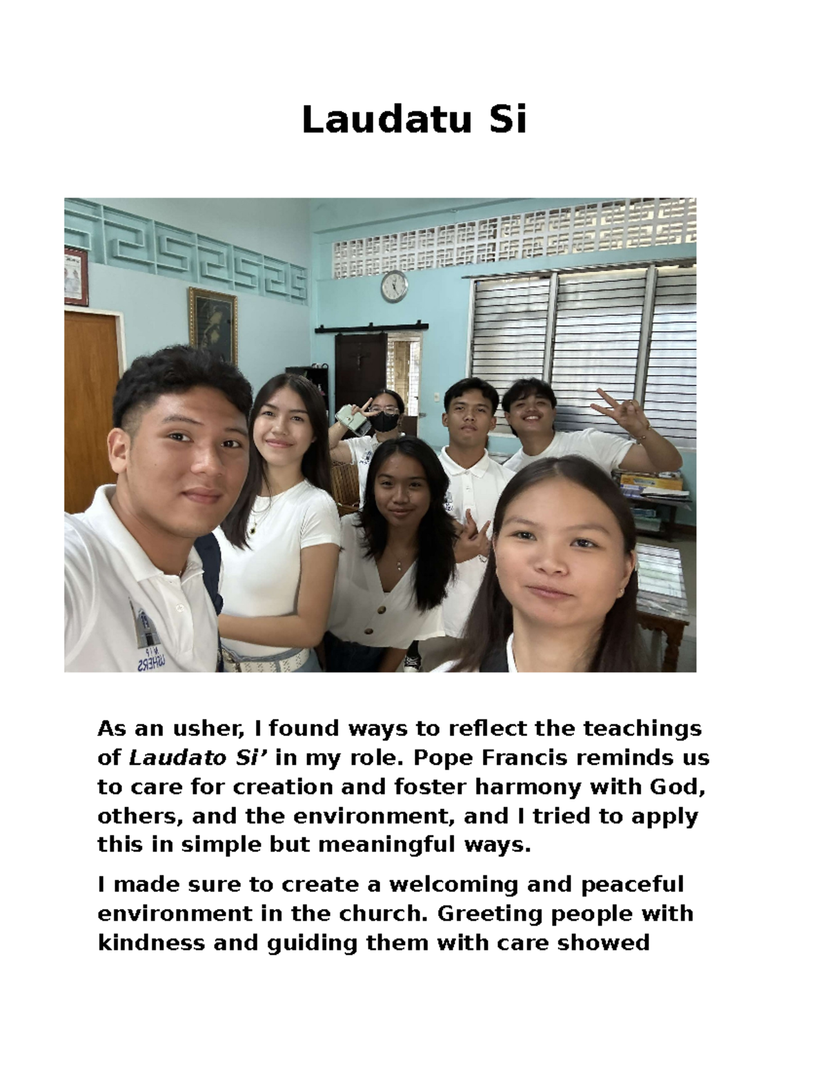 Laudatu Si involvment for - Laudatu Si As an usher, I found ways to ...