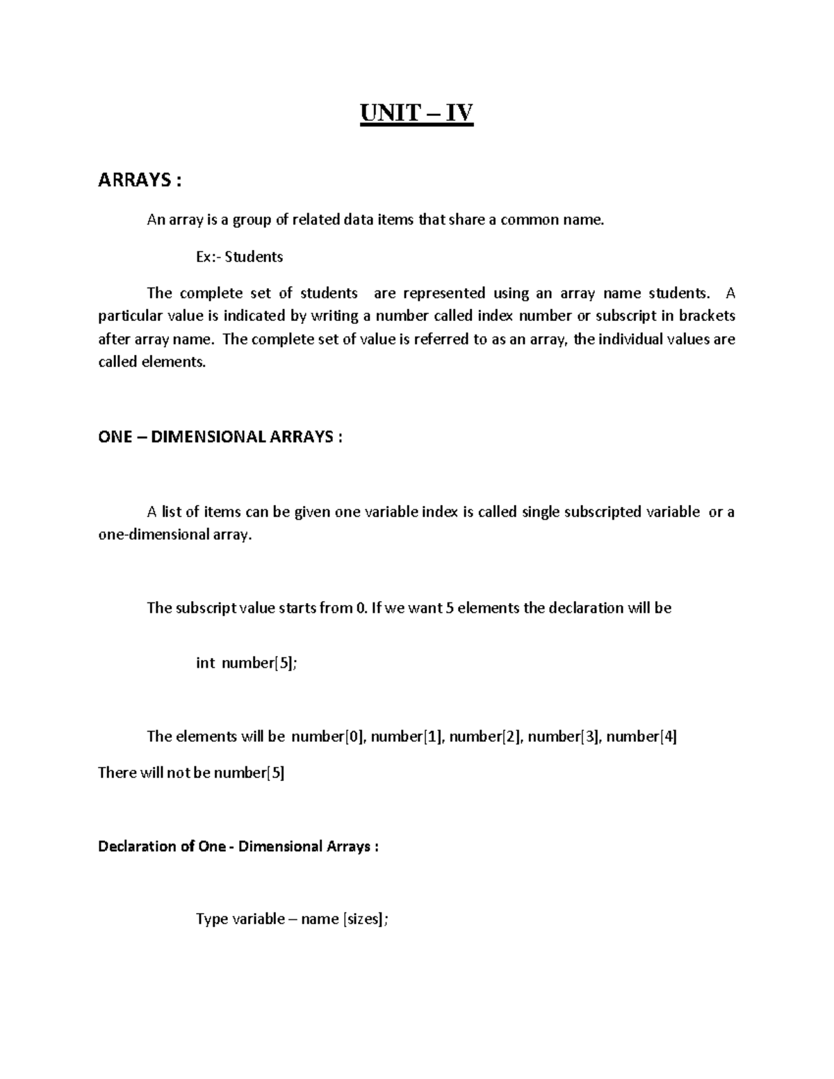 Programming for Problem Solving: Arrays and Pointers Concepts - Studocu
