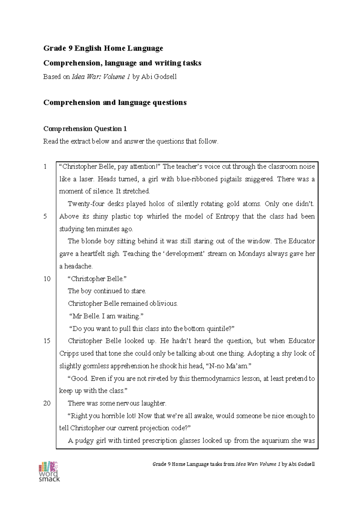 Comprehension Test: Grade 9 English HL (Idea War Vol. 1) - Studocu