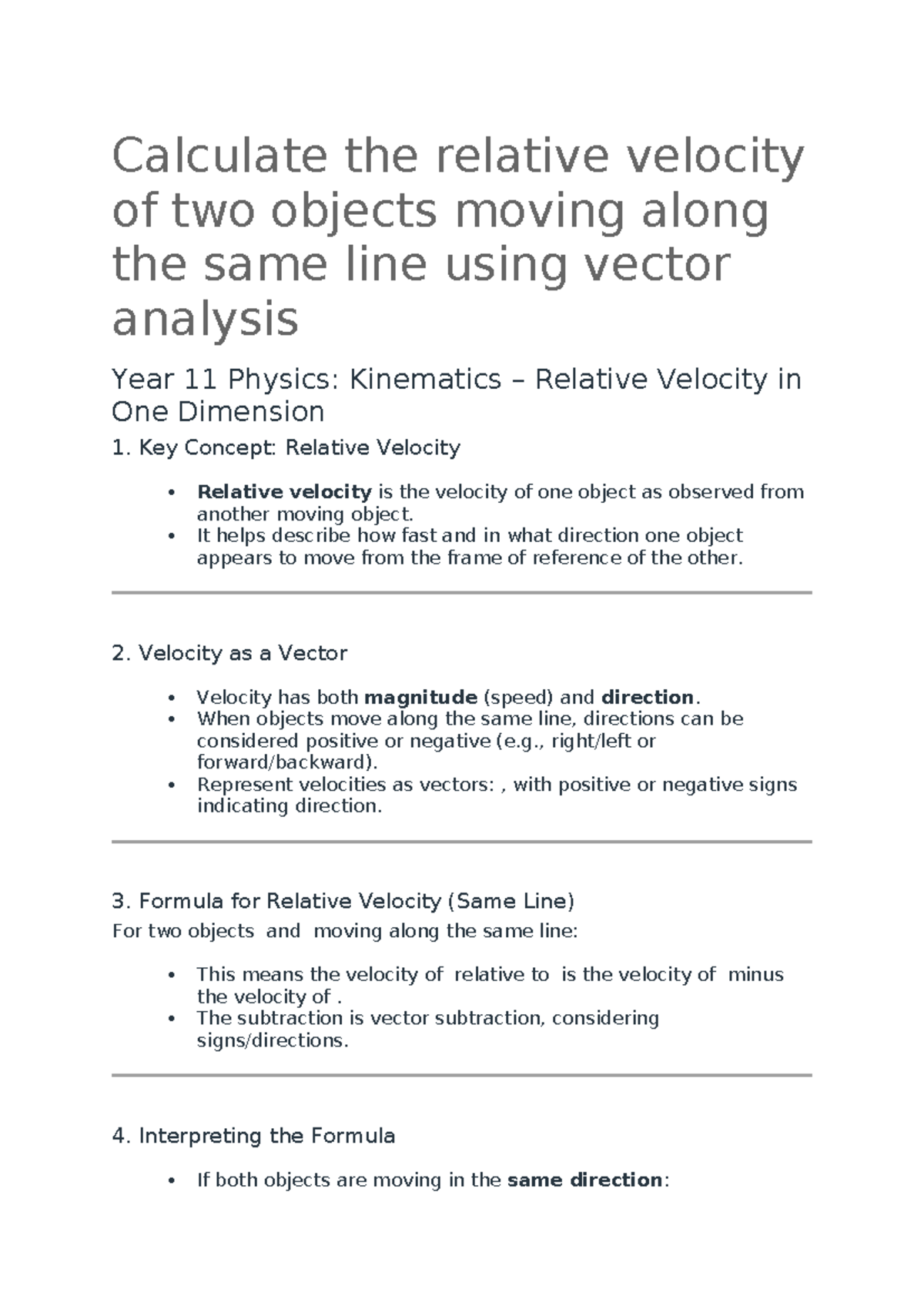 Year 11 Physics: Kinematics - Relative Velocity Analysis - Studocu