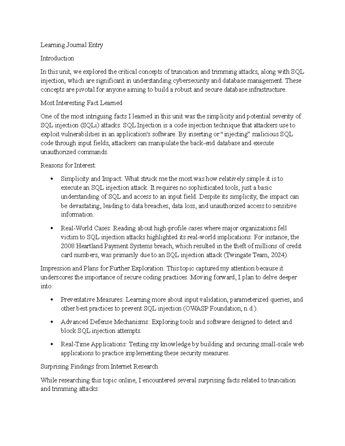 Learning Journal Unit 6 (System Security) - Learning Journal Entry ...