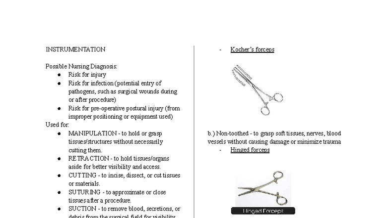 Instrumentation in Nursing: Risks, Tools, and Procedures - Studocu