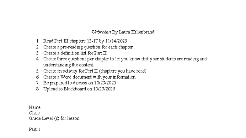 Unbroken by Laura Hillenbrand: Chapter Activities & Questions P3 - Studocu