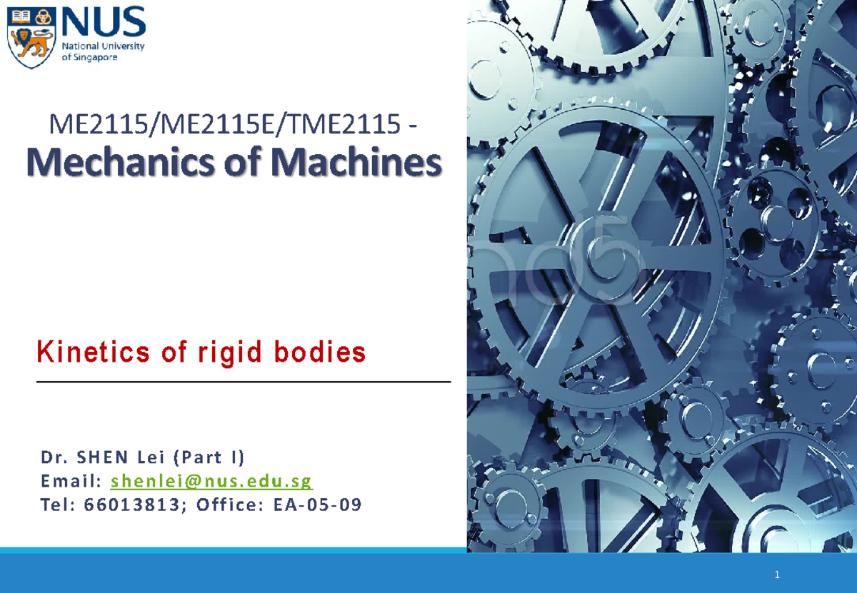L6 - Kinetics of Rigid Bodies: Mechanics of Machines Overview - Studocu