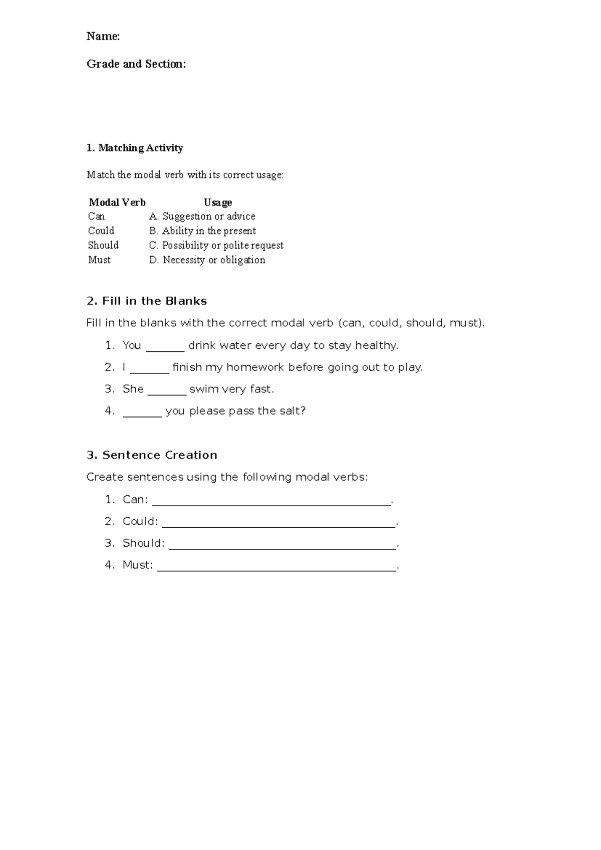 English 7 & 8 - Modal Verbs & Context Clues Worksheets - Studocu