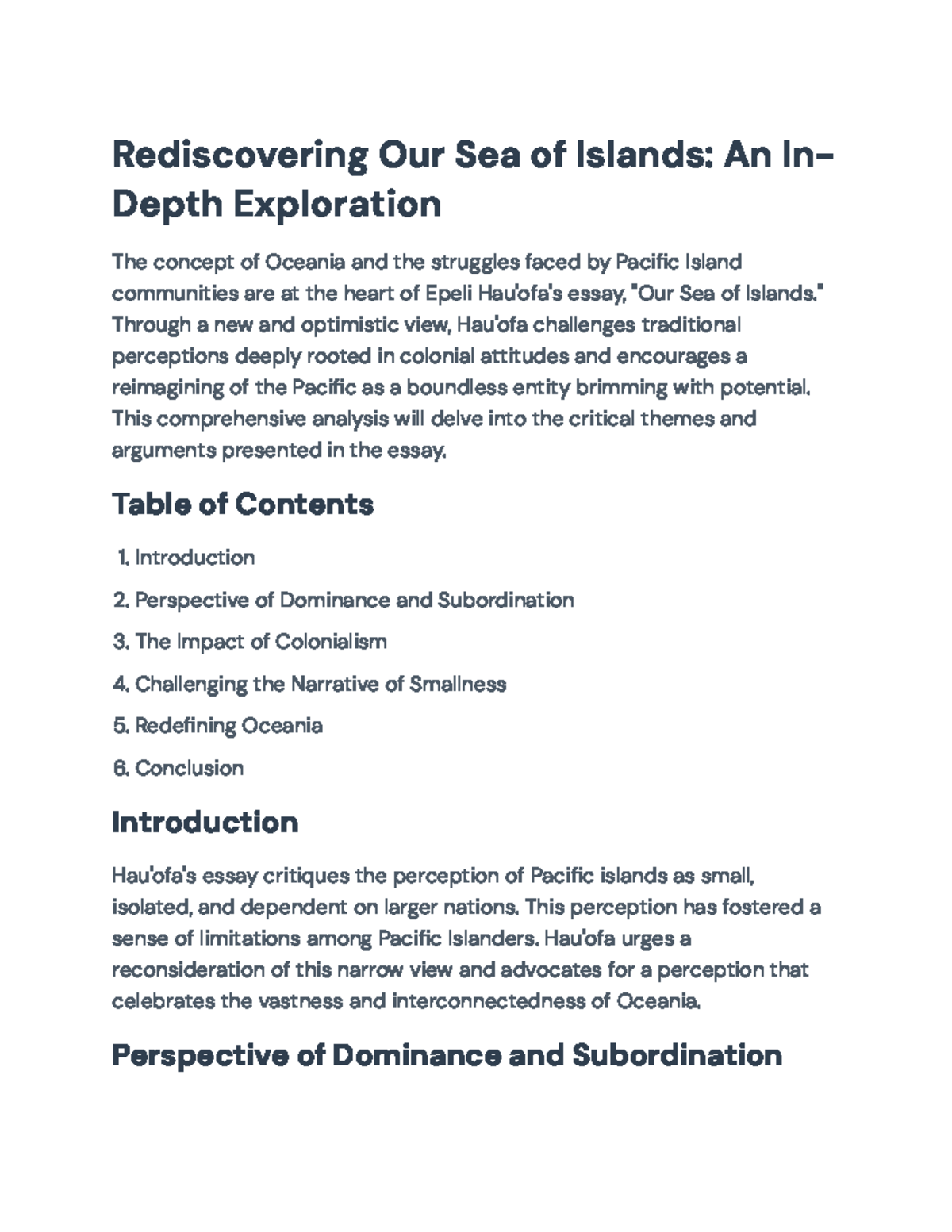 Exploring Epeli Hau'ofa's "Our Sea of Islands": Insights & Analysis ...