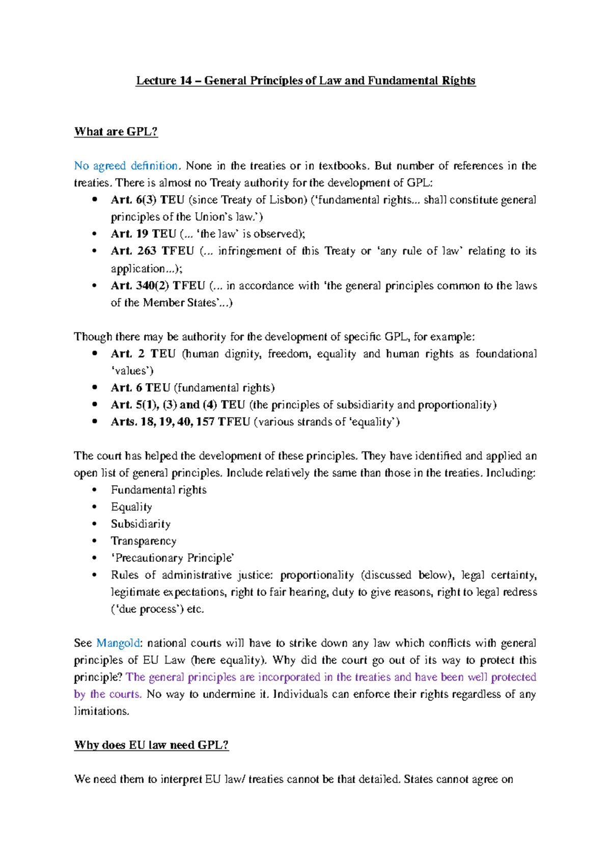 Law and Policy of the European Union – General Principles of Law and ...