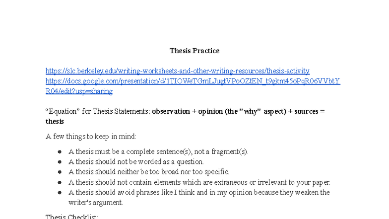 1M HIST 8A Thesis Statement Practice: Guidelines & Examples - Studocu