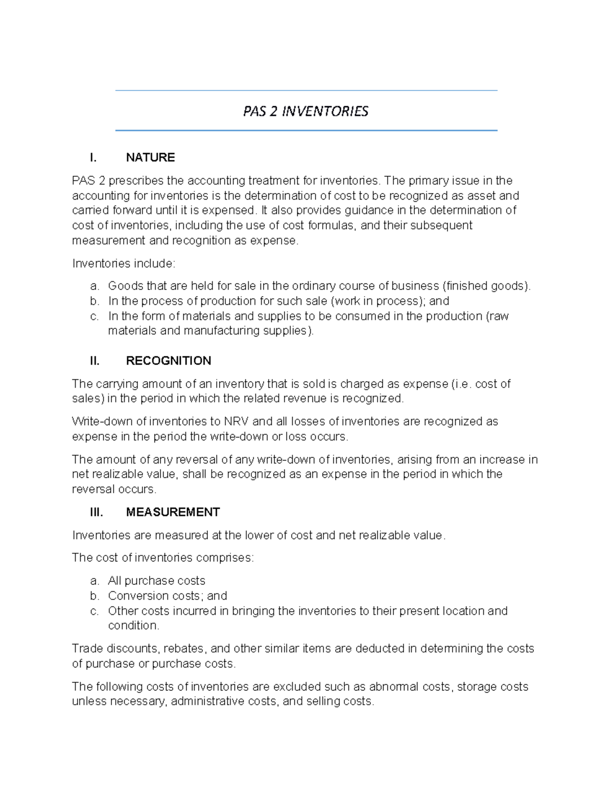 PAS 2 Final Exam Notes: Accounting for Inventories and Costs - Studocu