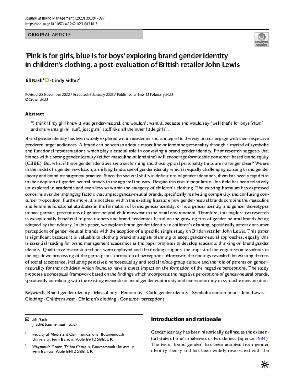 'Exploring Brand Gender Identity in Childrenswear: John Lewis Case ...