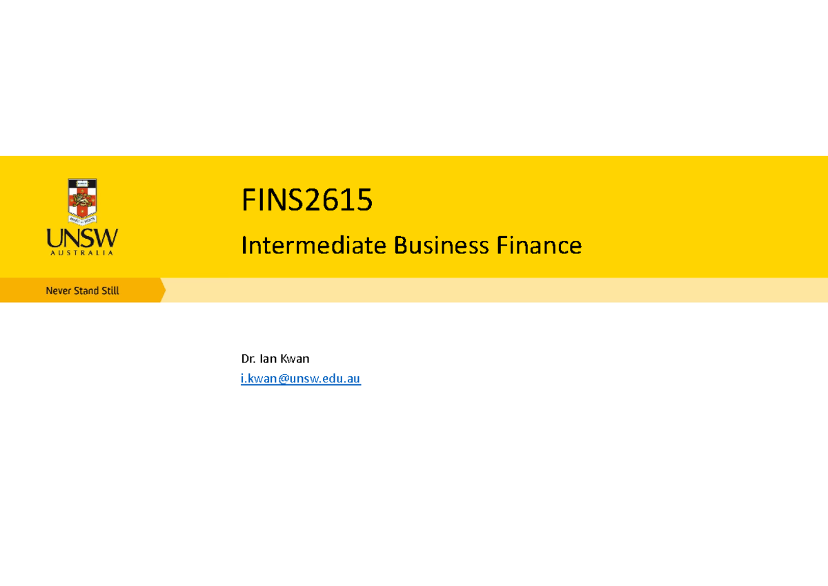 Week 01 Intro Debt Valuation 2023 T1 - FINS Intermediate Business ...