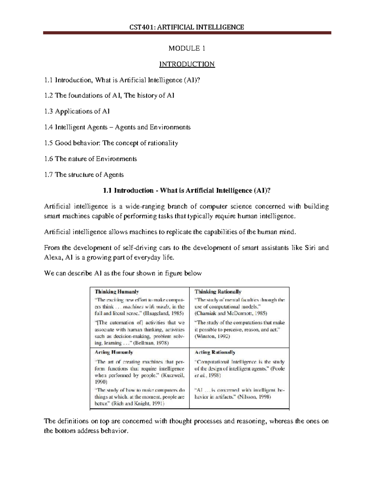 CST401: AI Module 1 - Introduction to Artificial Intelligence Concepts ...