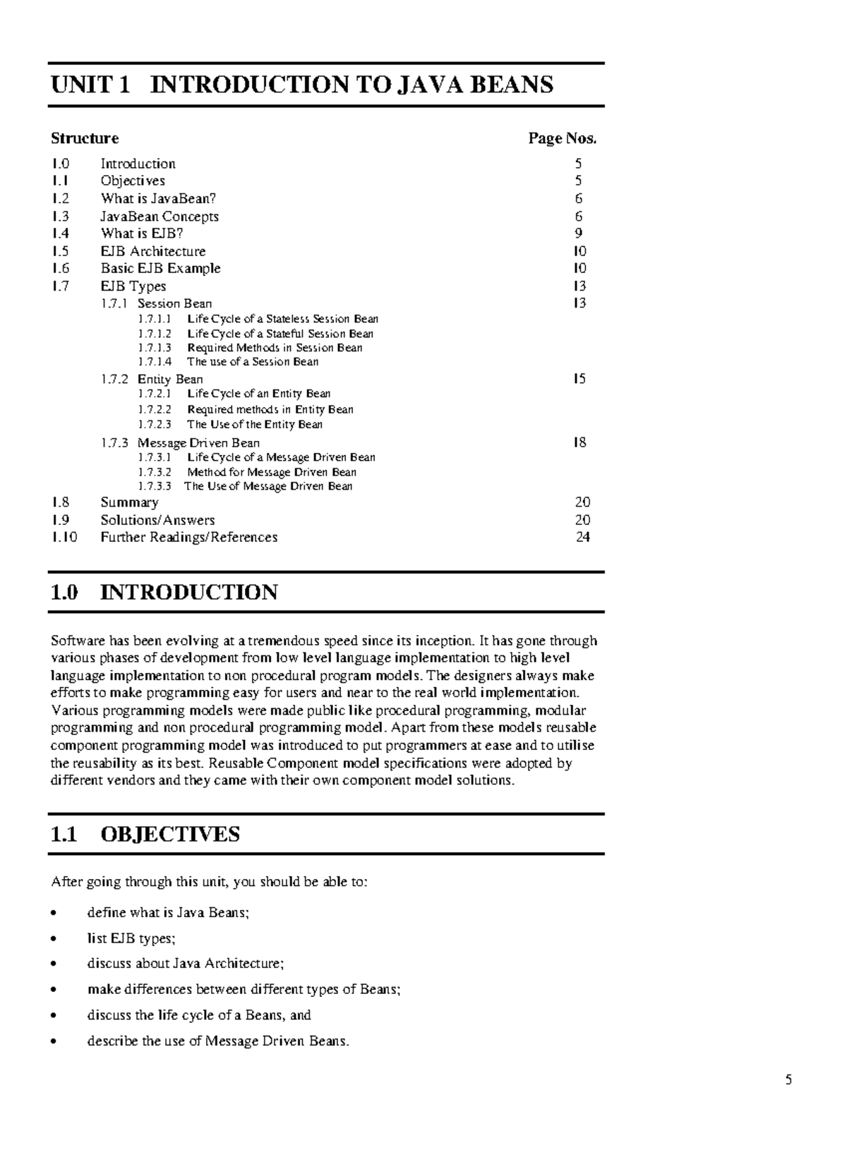 Java Beans-SK - INtoduction to java Beans - UNIT 1 INTRODUCTION TO JAVA BEANS Structure Page Nos ...