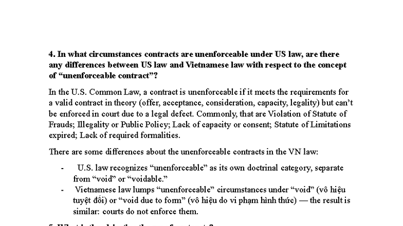 US Contract Law: Unenforceable Contracts & Key Concepts - Studocu