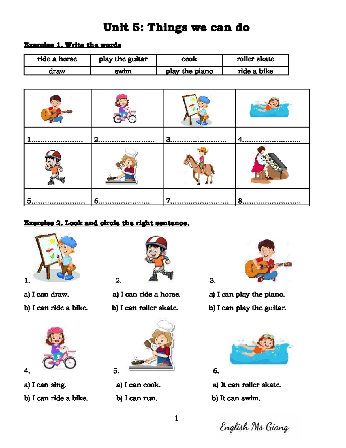 Unit 5: Things We Can Do - Exercises and Activities - Studocu