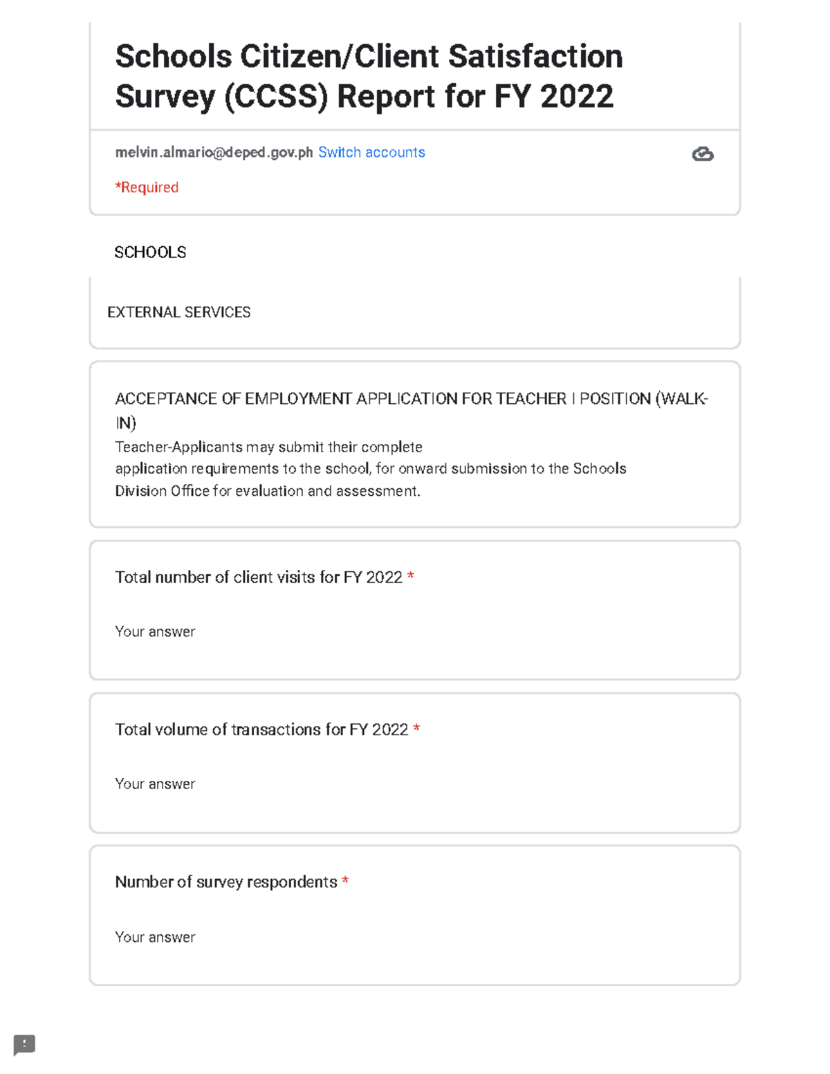 Schools Citizen Client Satisfaction Survey (CCSS) Report for FY 2022 ...