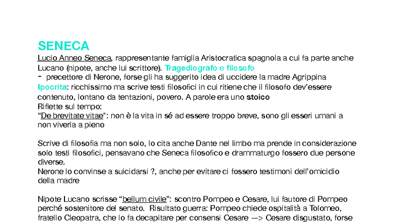 Appunti su Seneca: Tragedia, Filosofia e Mito - Studocu