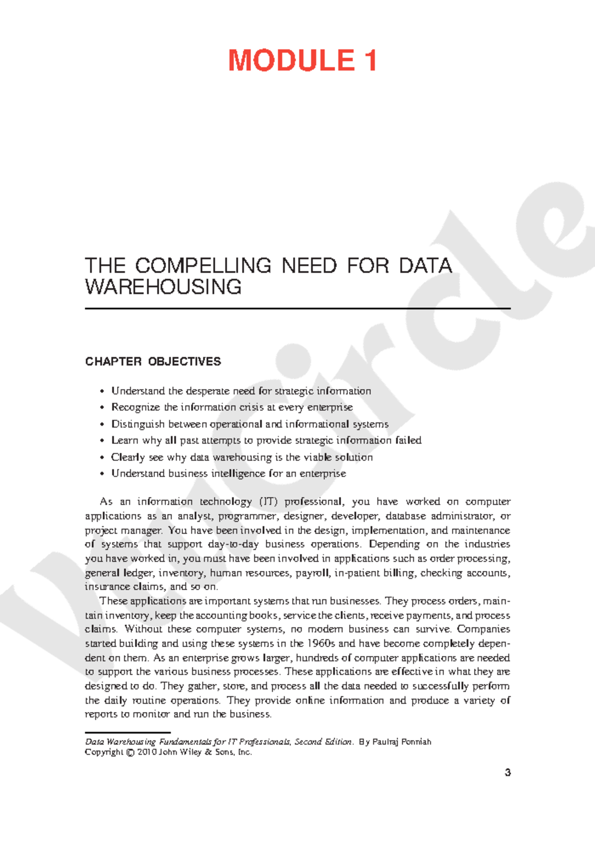 BAD515B Module 1: The Compelling Need for Data Warehousing - Studocu