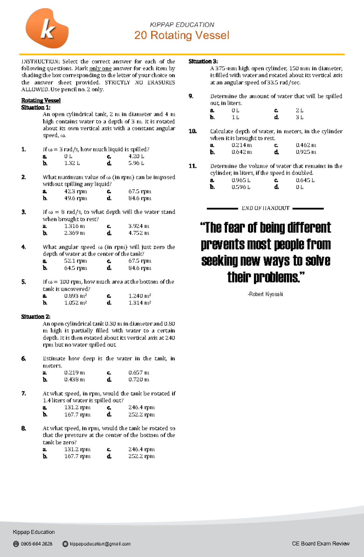 KIPPAP GH Final Exam Handout: 20 Rotating Vessel Problems - Studocu