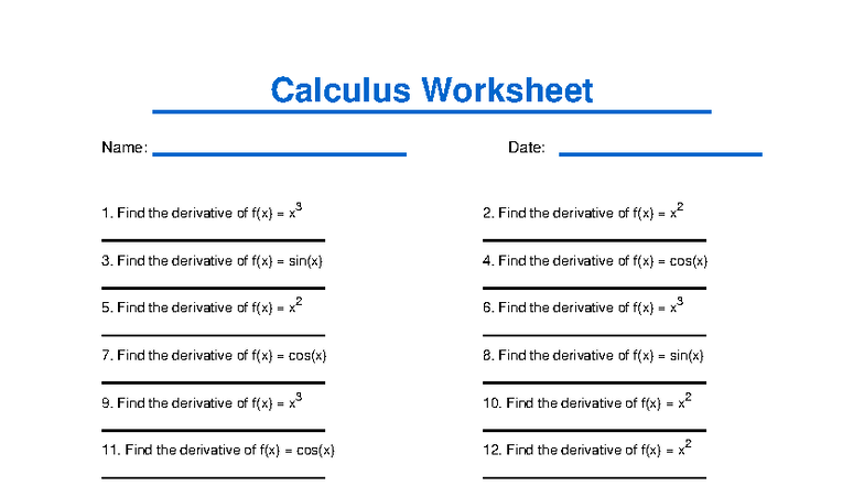 Calculus Worksheet 5 - Derivatives Practice - Studocu