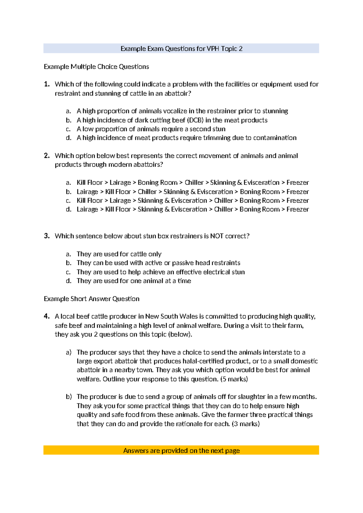 VPH Final Exam Questions and Answers for Topic 2-1 - Studocu