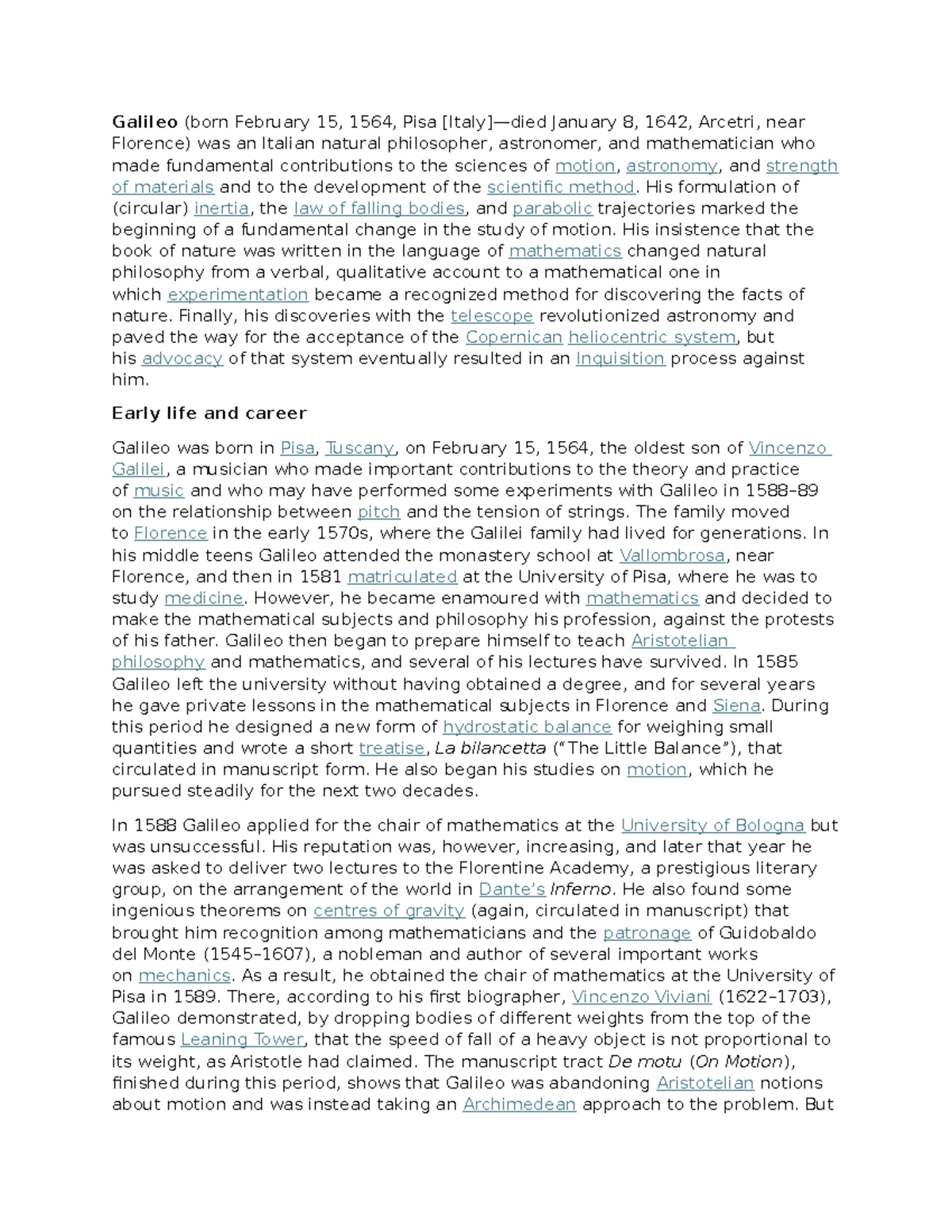 Galileo - His formulation of (circular) inertia, the law of falling ...