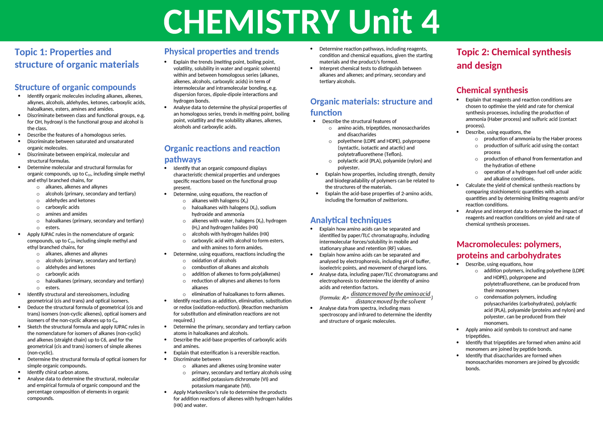 Chem A3 Unit 4: Properties & Structure of Organic Materials - Studocu