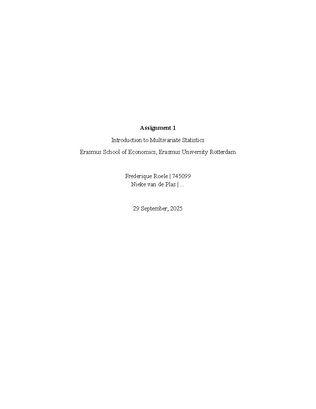Intro to Multivariate Statistics Assignment 1 - Erasmus School ...
