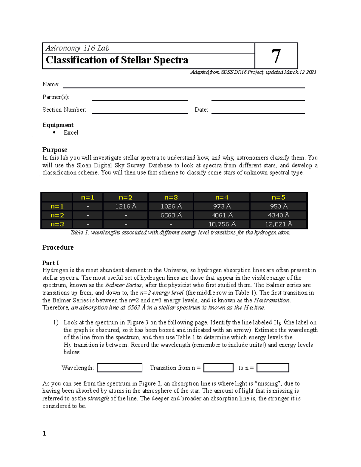 Astronomy 116 Lab: Classification of Stellar Spectra Analysis - Studocu