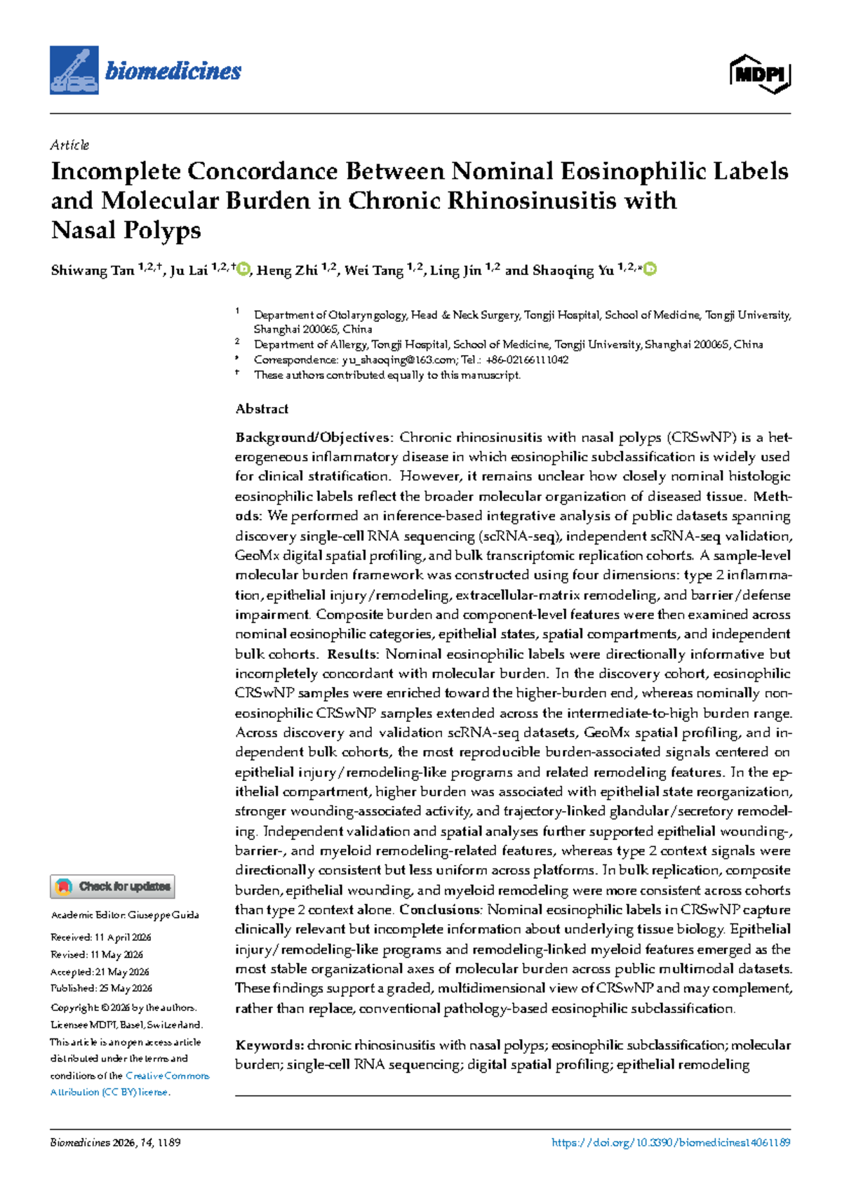 Incomplete Concordance of Eosinophilic Labels and Molecular Burden in ...