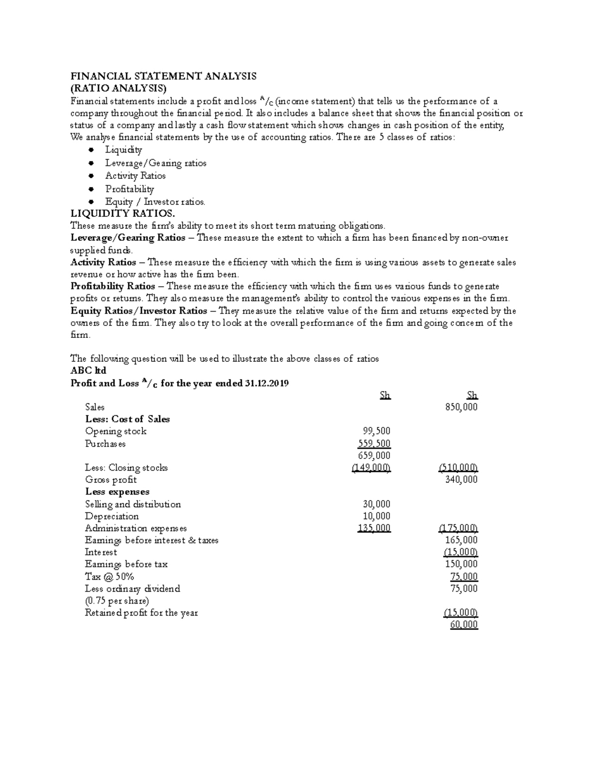 Financial Accounting 2 Notes: Comprehensive Guide to Ratio Analysis ...