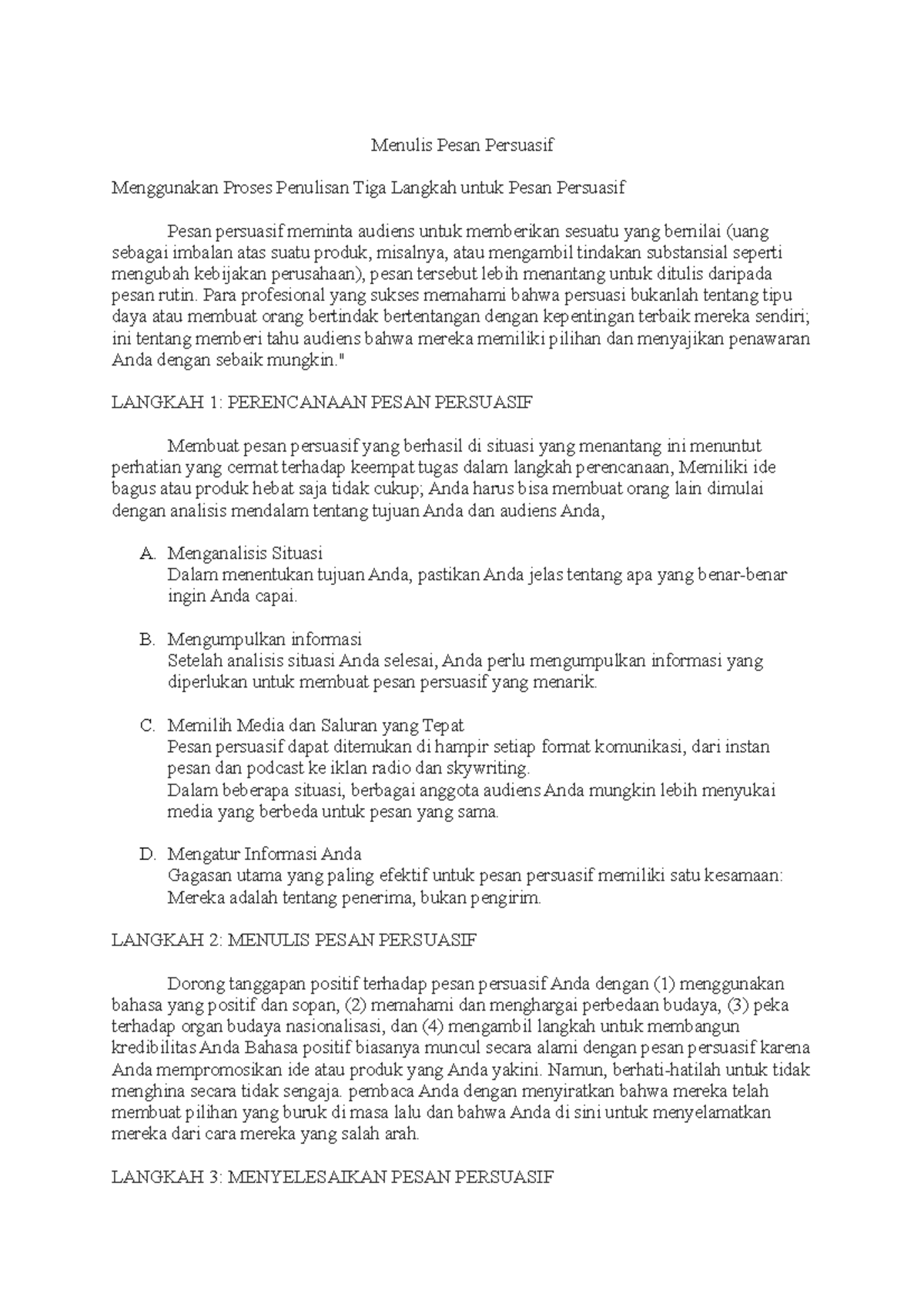 Panduan Lengkap Menulis Pesan Persuasif untuk Bisnis - Studocu