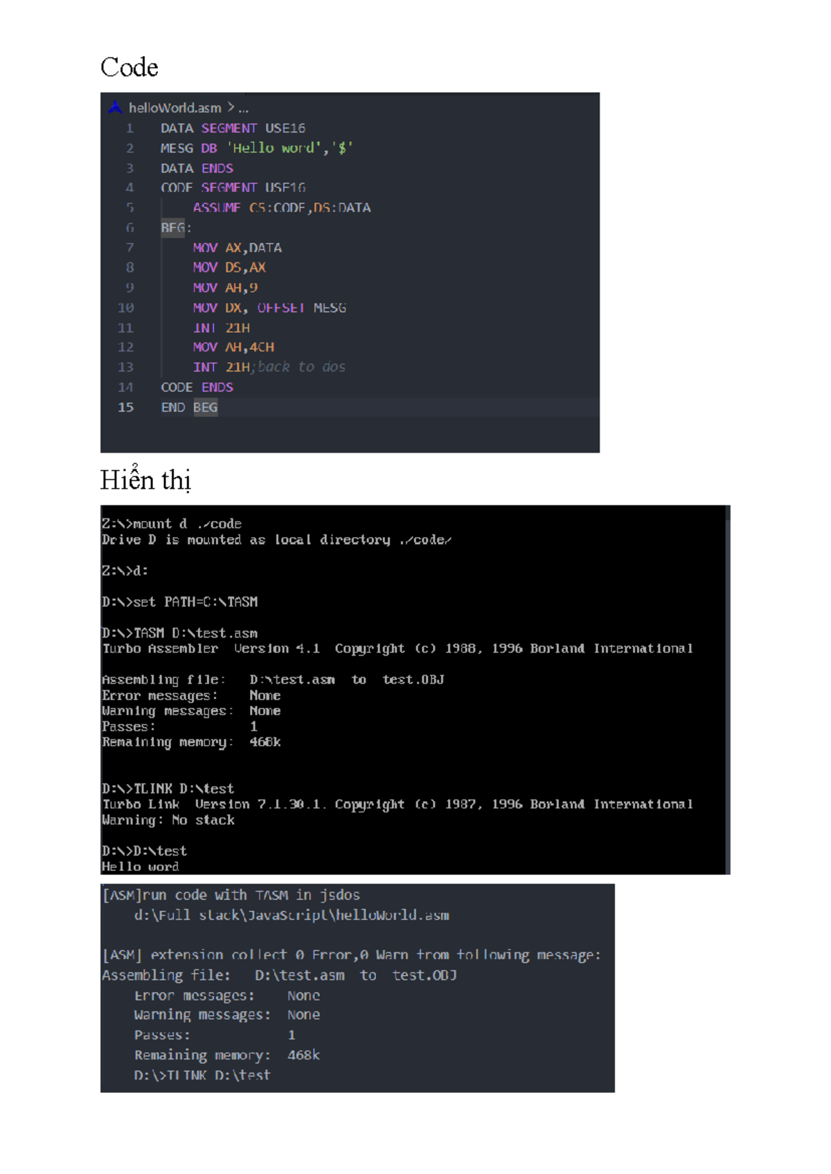 ASM - Assembly Language Code Examples - Studocu