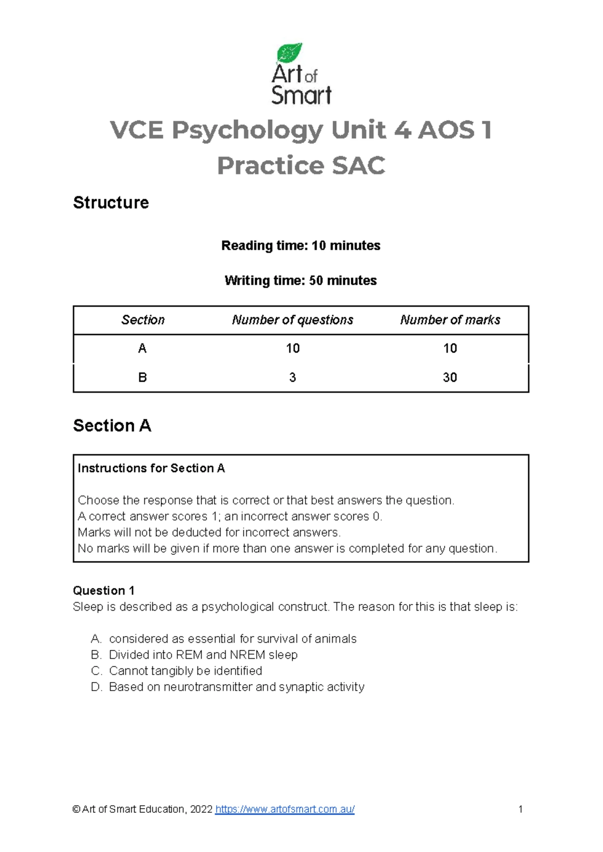 VCE Psychology Unit 3 AoS 2 SAC - Learning & Memory Activities Guide ...
