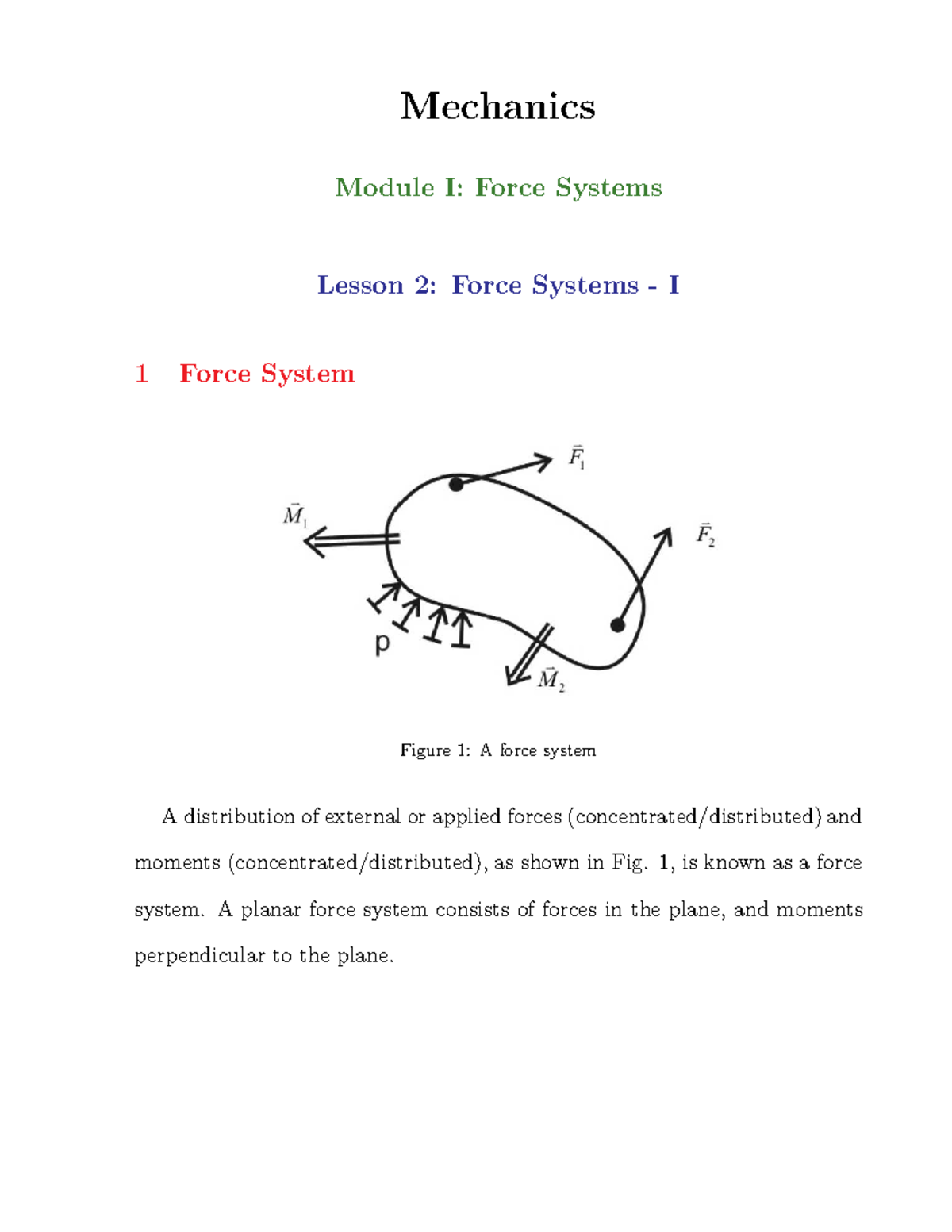 Module 1 force system 1 - Lecture notes 1 - Mechanics Module I: Force ...