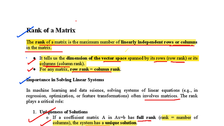 Rank of a Matrix - Key Concepts in Linear Algebra - Studocu
