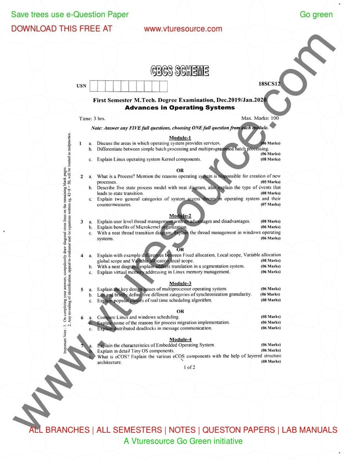 M.Tech 1st Sem Exam: Advances in Operating Systems - Jan 2020 - Studocu