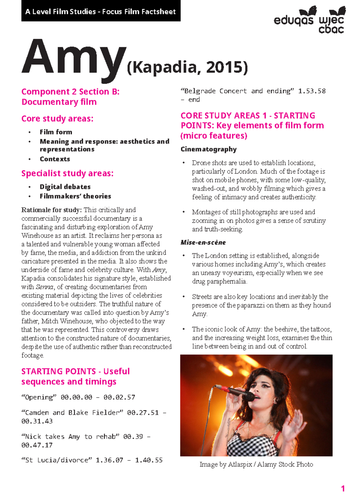 A Level Film Studies: Focus Factsheet on Amy 2015 (Doc Film) - Studocu