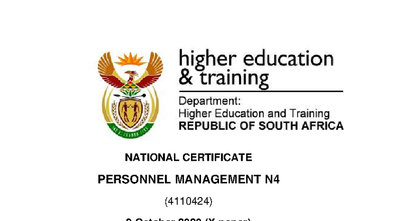 N1310 - Personnel Management N4 - June 2020 Exam Paper - Studocu