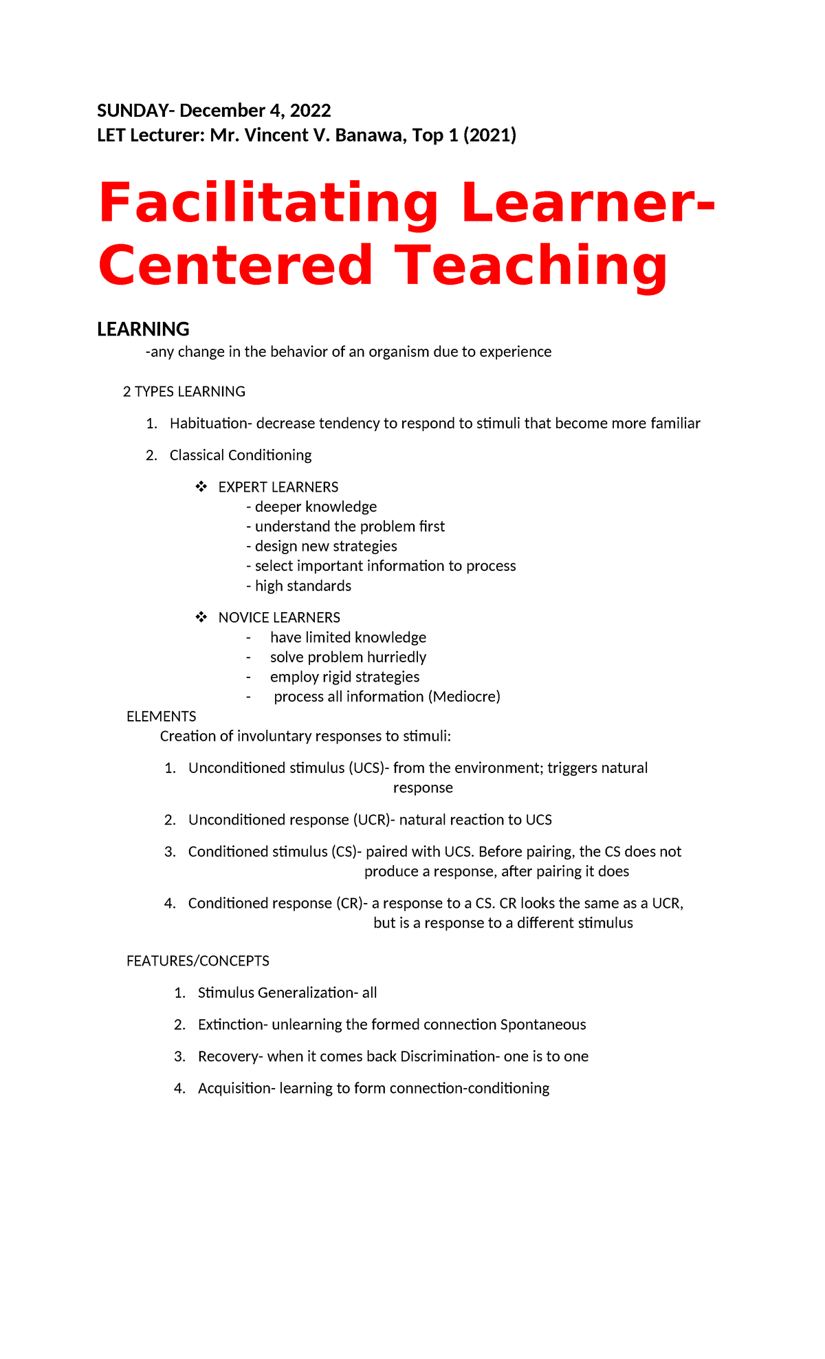 Facilitating Learner-Centered Teaching Handout March 2023 - SUNDAY- December 4, 2022 LET ...