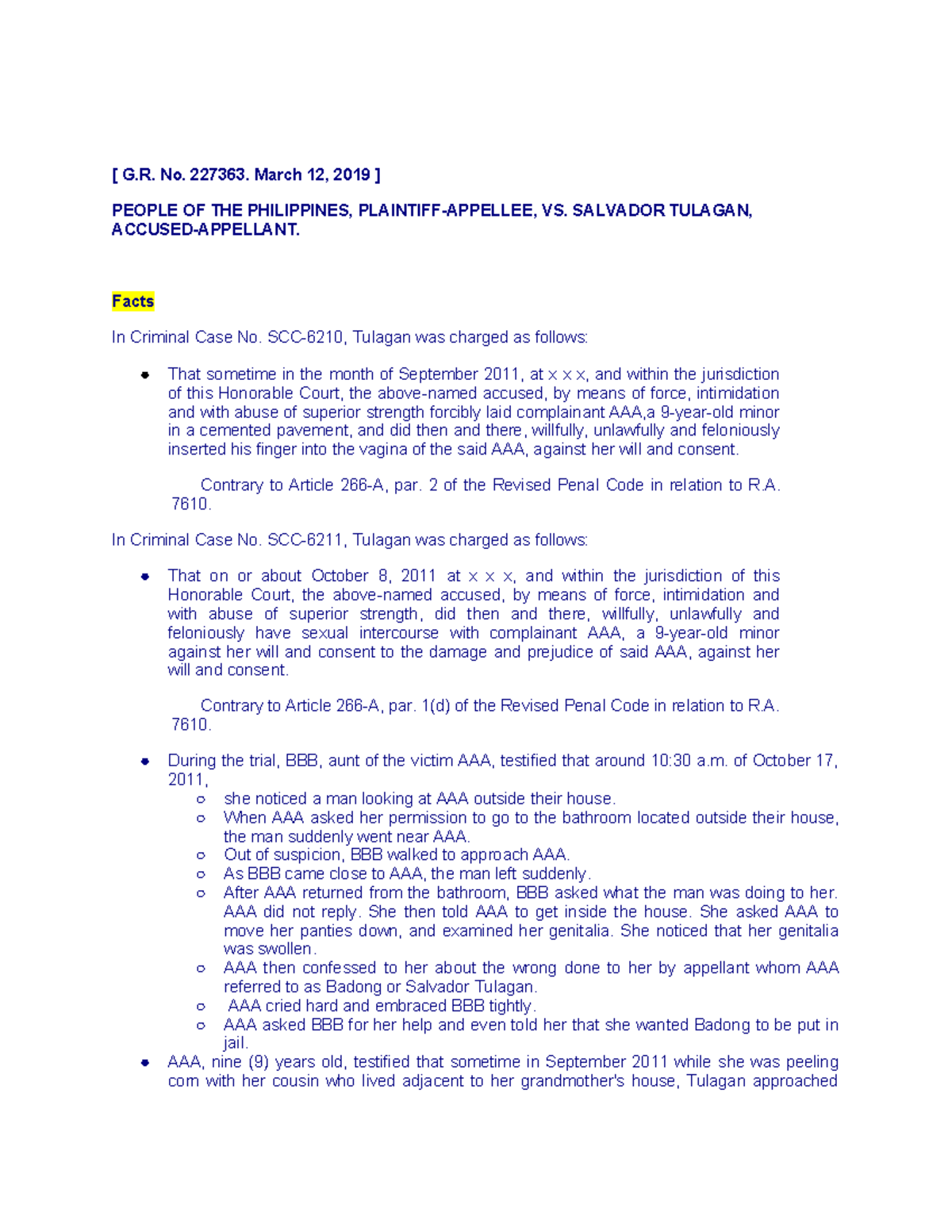 People v. Tulagan: Case Digest on Rape and Sexual Assault (G.R. No ...